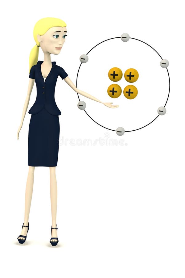 Cartoon Businesswoman with Atom Model Stock Illustration - Illustration ...