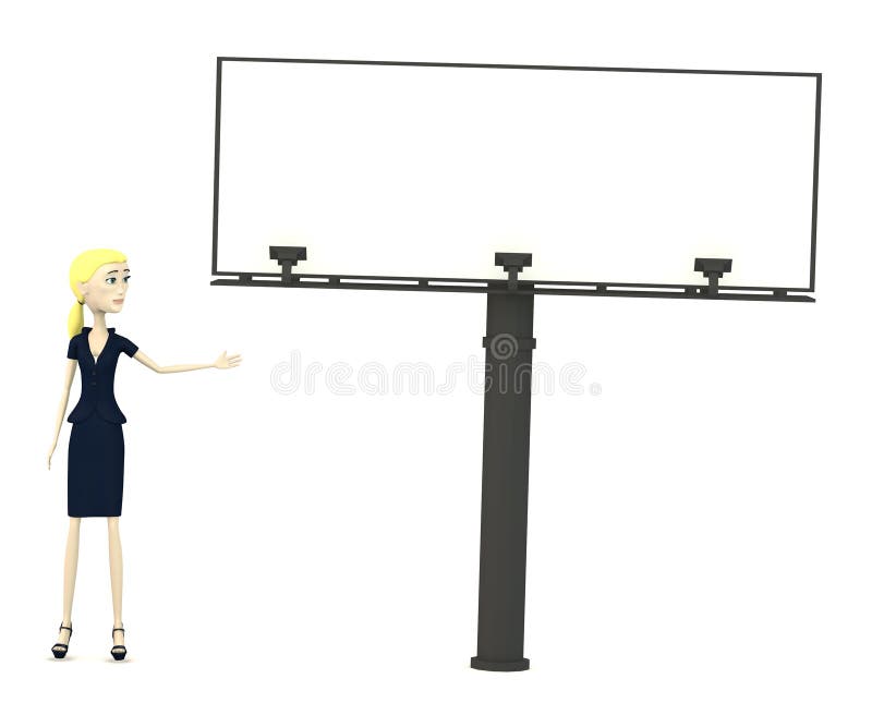 Cartoon Businesswoman with Billboard Stock Illustration - Illustration ...