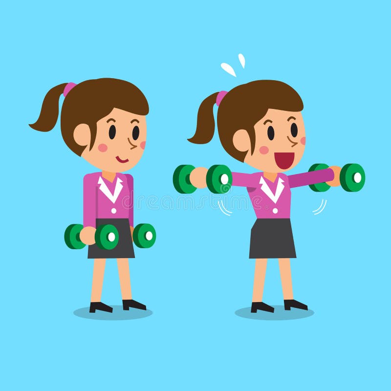 Cartoon Businesswoman Doing Dumbbell Lateral Raise Exercise Step ...