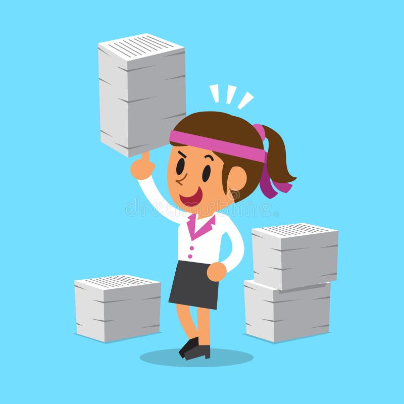 Cartoon Businesswoman with a Lot of Work Stock Vector - Illustration of ...