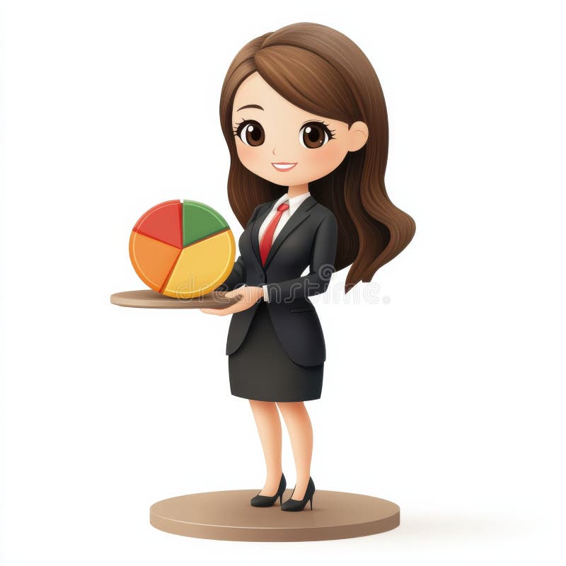 Cartoon Businesswoman Presenting a Colorful Pie Chart Illustration ...