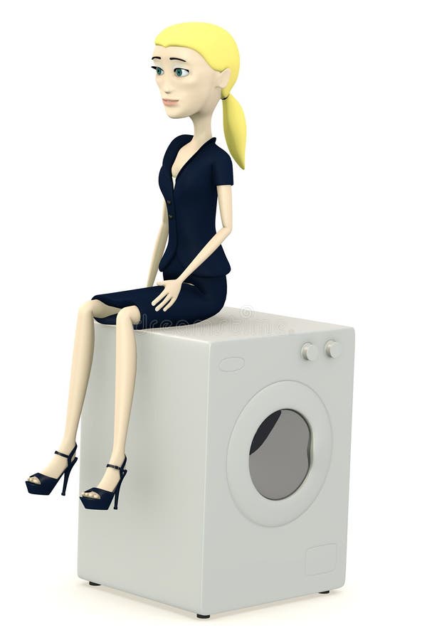 Cartoon Businesswoman on Wash Machine Stock Illustration - Illustration ...