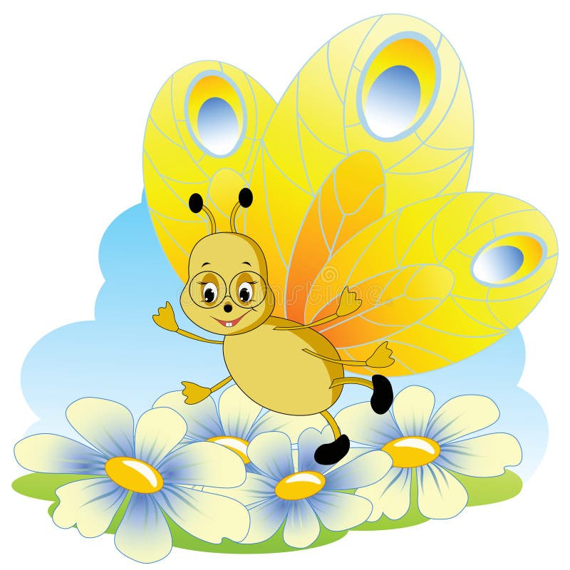 Cartoon Flower with Butterfly Stock Vector - Illustration of garden ...