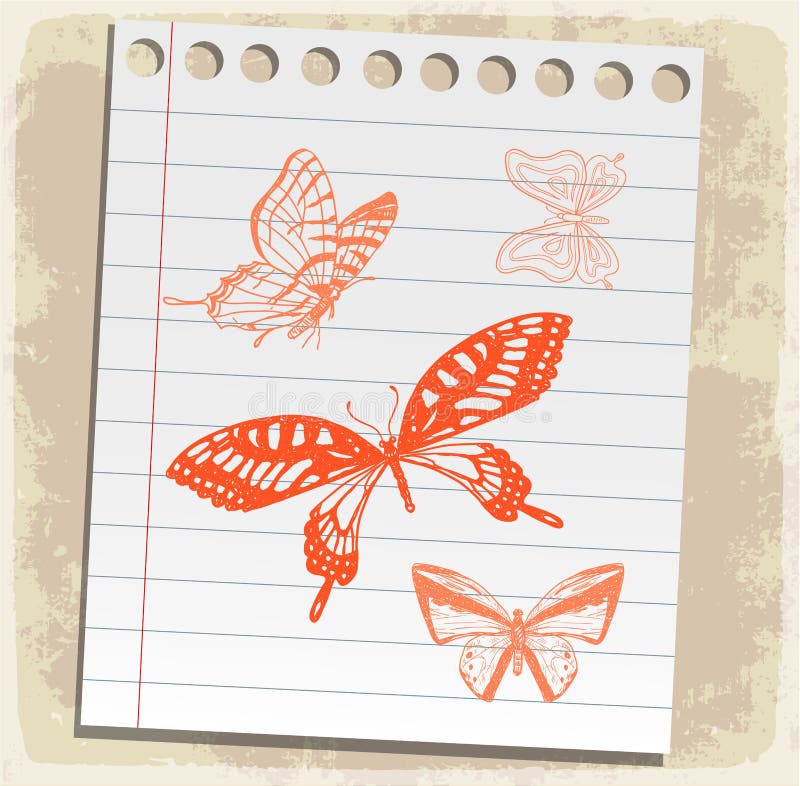 Cartoon Butterfly on Paper Note, Illustration Stock Illustration ...