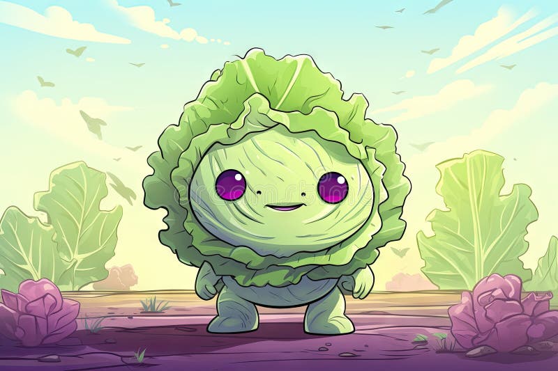 A Cartoon of a Cabbage in a Field of Cabbages. Generative Ai Stock ...
