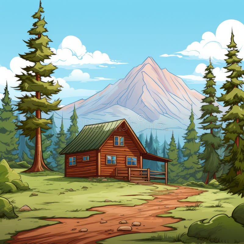 Cartoon Cabin Illustration in Hyperrealistic Style Stock Illustration ...