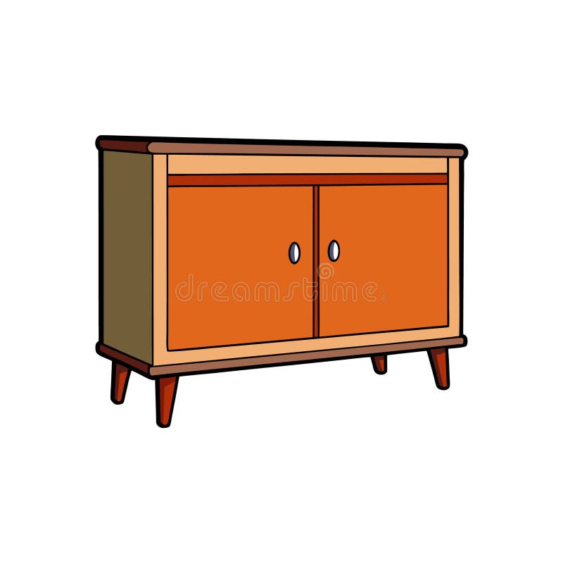 Cartoon Cabinet with Two Doors in Orange and Brown Stock Illustration ...