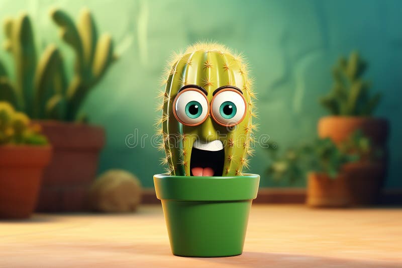 Cartoon Cactus Character with Surprised Funny Face Stock Photo - Image ...