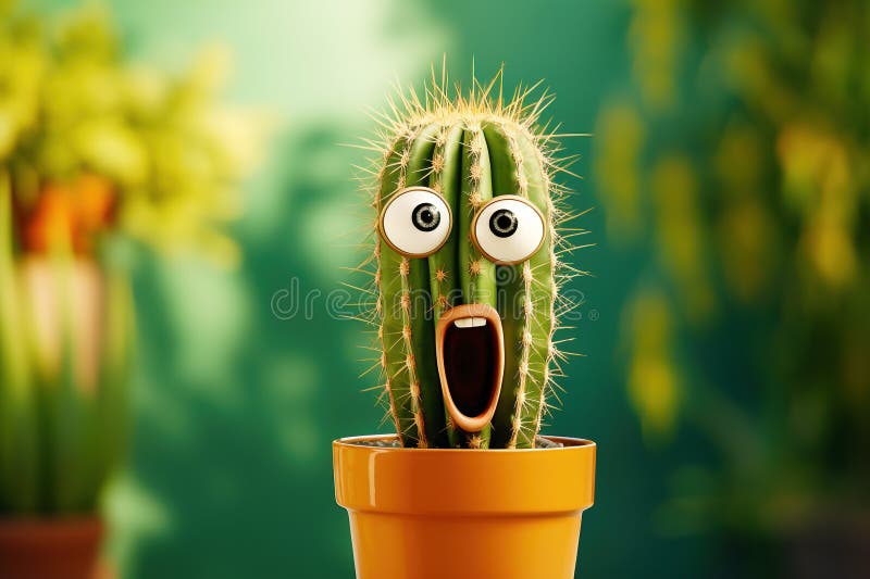 Cartoon Cactus Character with Surprised Funny Face Stock Photo - Image ...