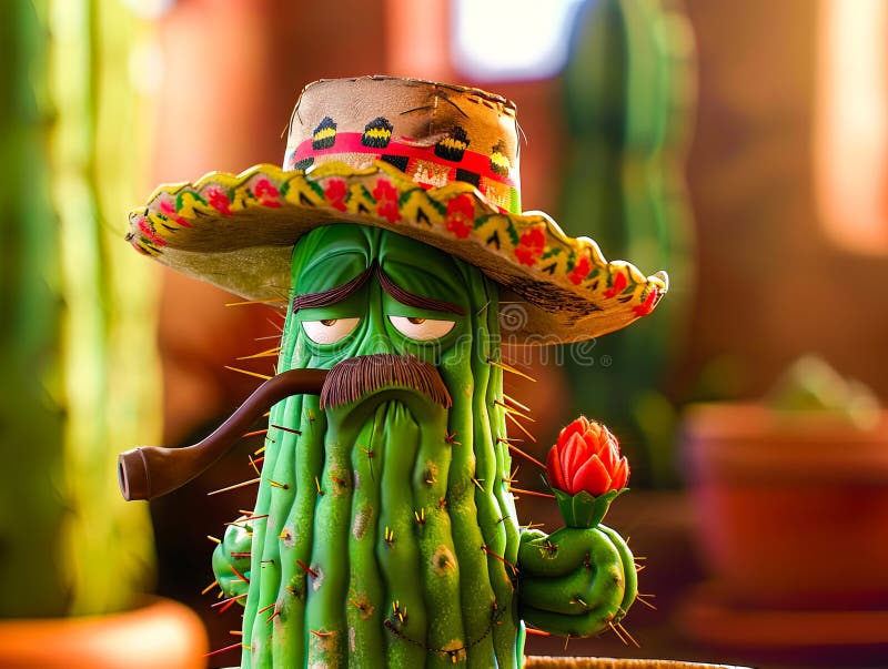 A Cartoon Cactus with a Mexican Hat Stock Image - Image of puppet, doll ...