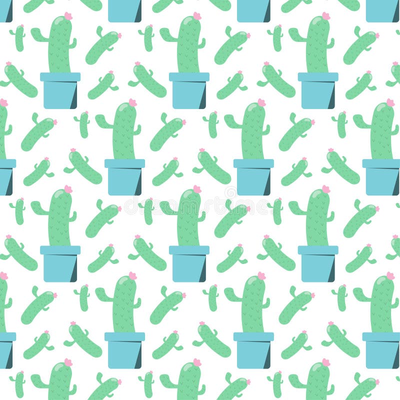 Cartoon Cactus Pattern Seamless Stock Vector - Illustration of ...