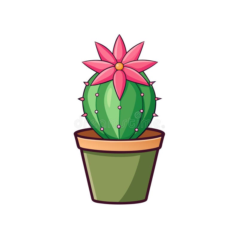Cartoon Cactus in Pot with Pink Flower Stock Illustration ...