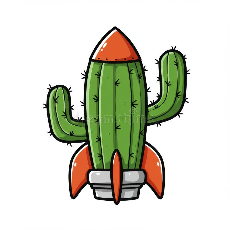 Cartoon Cactus Rocket Illustration Stock Illustration - Illustration of ...