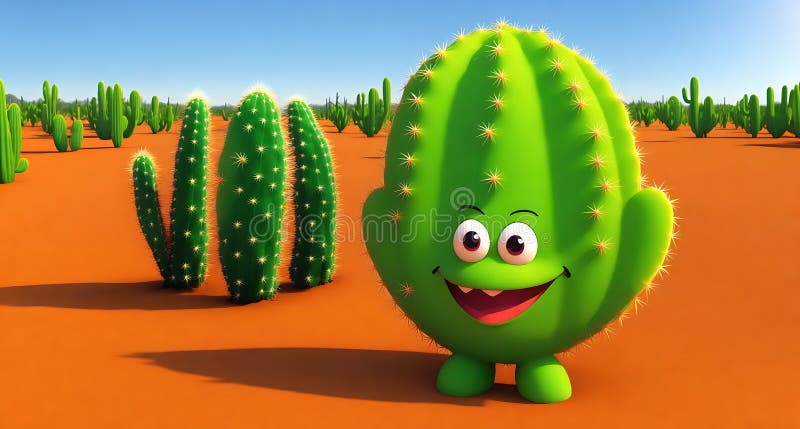 A Cartoon Cactus Standing in the Middle of a Desert. Stock Photo ...