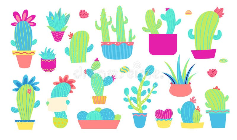 Cartoon cactuses set stock vector. Illustration of plant - 174236469