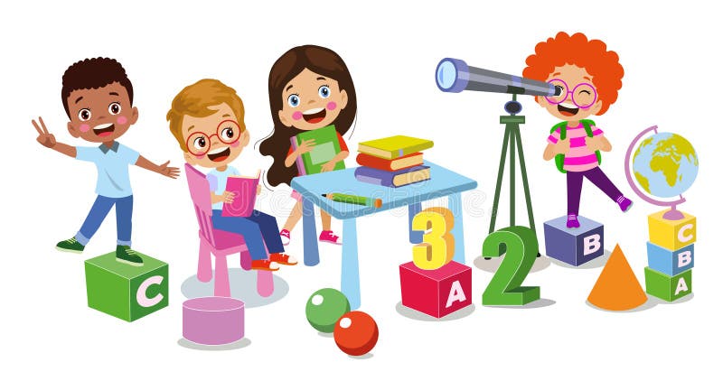 Cartoon Caharecter Happy Kid Studynig and Learning Stock Vector ...