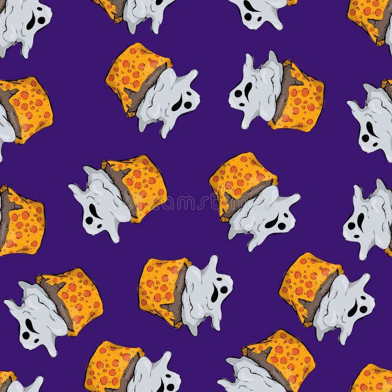 A Cartoon Cake with a Halloween Ghost. Vector Illustration. Stock ...