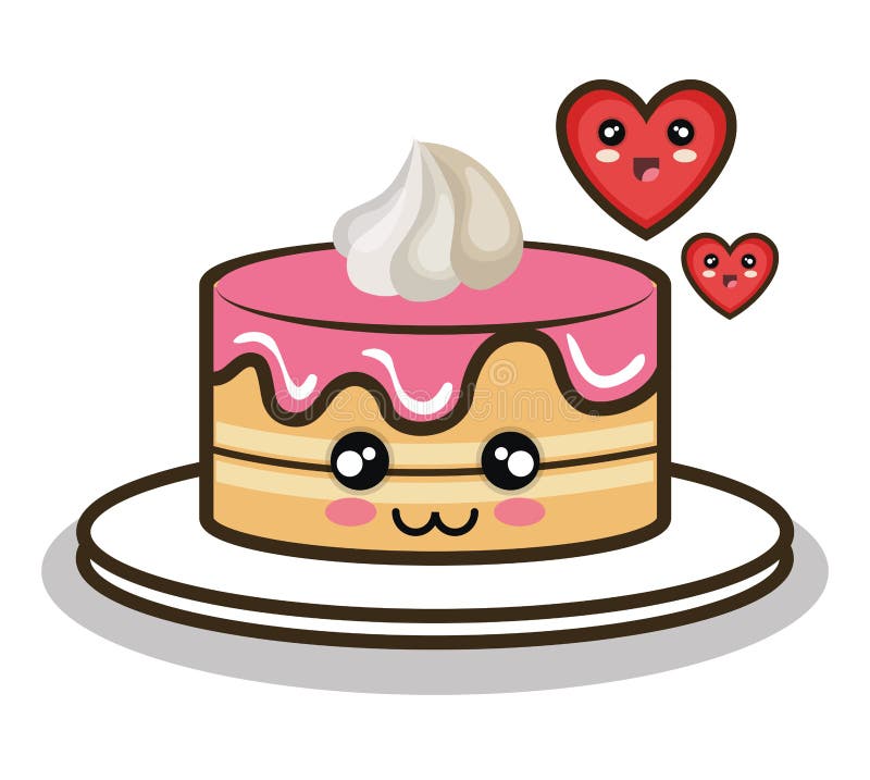 Cartoon Cake Love Dessert Design Stock Illustration - Illustration of ...