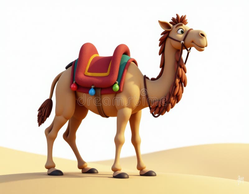 Cartoon Camel in Desert Landscape Stock Illustration - Illustration of ...
