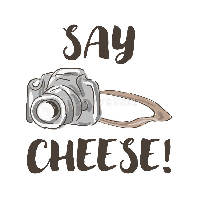 Cartoon Camera with a Say Cheese Phrase Note in Flat Style in Vector ...