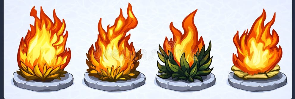 Cartoon Campfire Flames Burning Bush Illustrations Stock Illustration ...