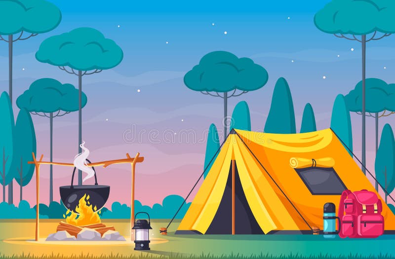 Cartoon Camping Composition Stock Vector - Illustration of lifestyle ...