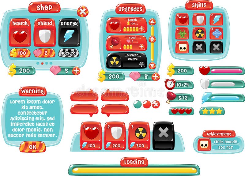 Casual Cartoon Game UI Set stock vector. Illustration of assets - 116723903