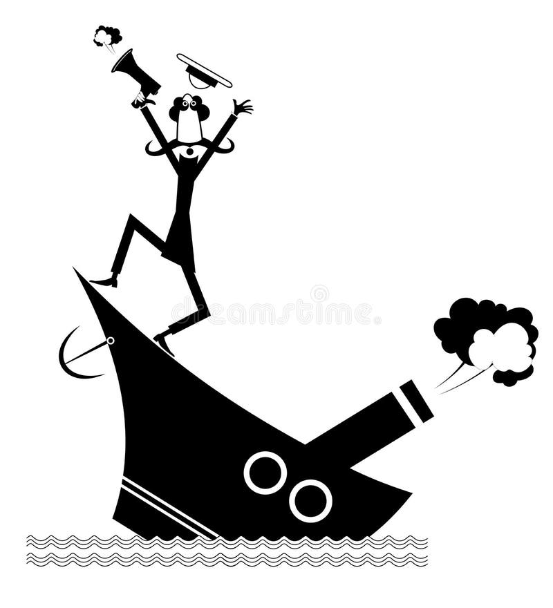 Cartoon Captain of the Ship on a Sinking Ship is in Panic Stock Vector ...