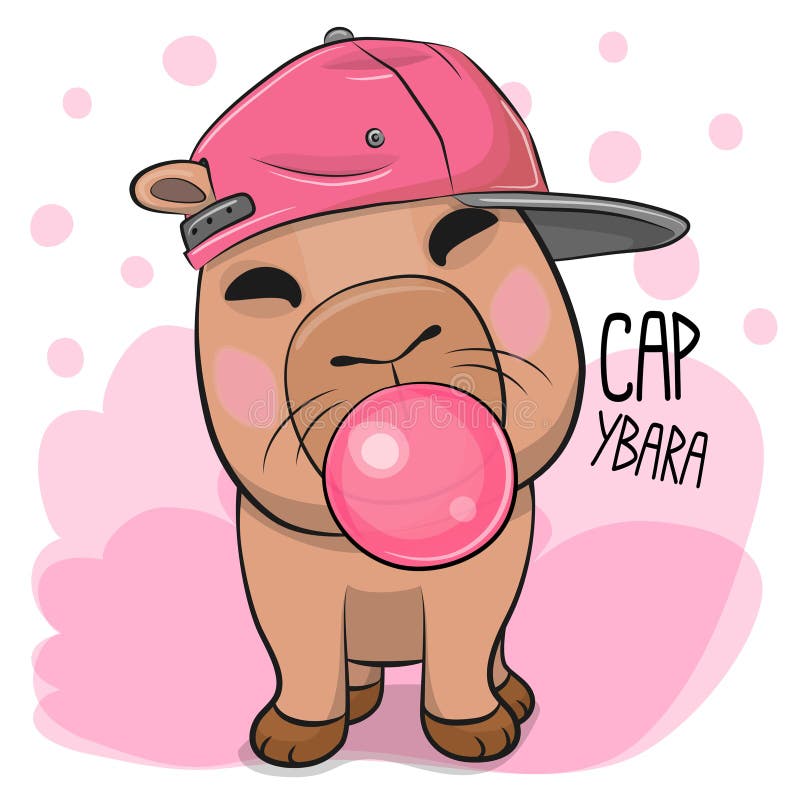 Cartoon Capybara in Pink Cap with Bubble Gum Stock Vector ...