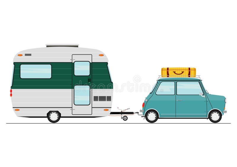 Cartoon Car with a Caravan. Stock Vector - Illustration of trailer ...