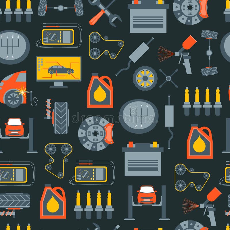 Cartoon Car Service Background Pattern on a Black. Vector Stock Vector ...