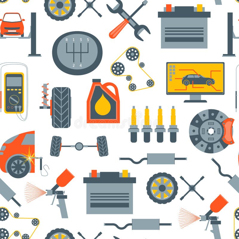 Cartoon Car Service Background Pattern on a White. Vector Stock Vector ...