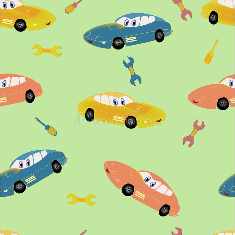 Cartoon Car, Wrench and Screwdriver Pattern Stock Vector - Illustration ...