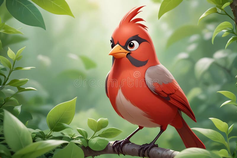 Cartoon Cardinal Perched on Branch Stock Illustration - Illustration of ...