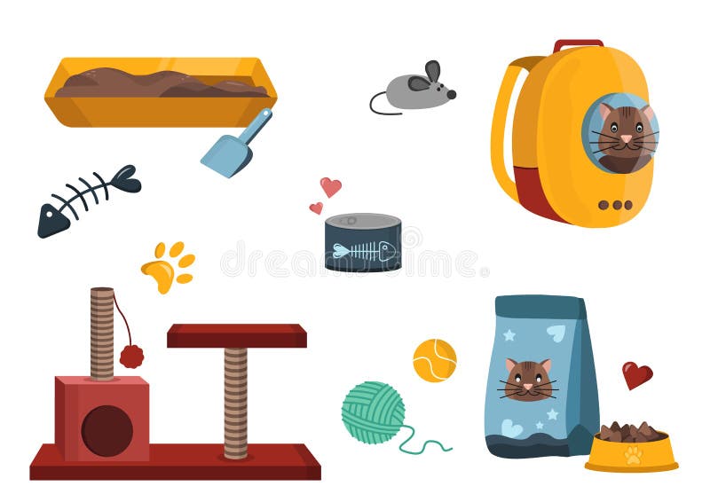 Cartoon care set for cats stock vector. Illustration of kitten - 244353892