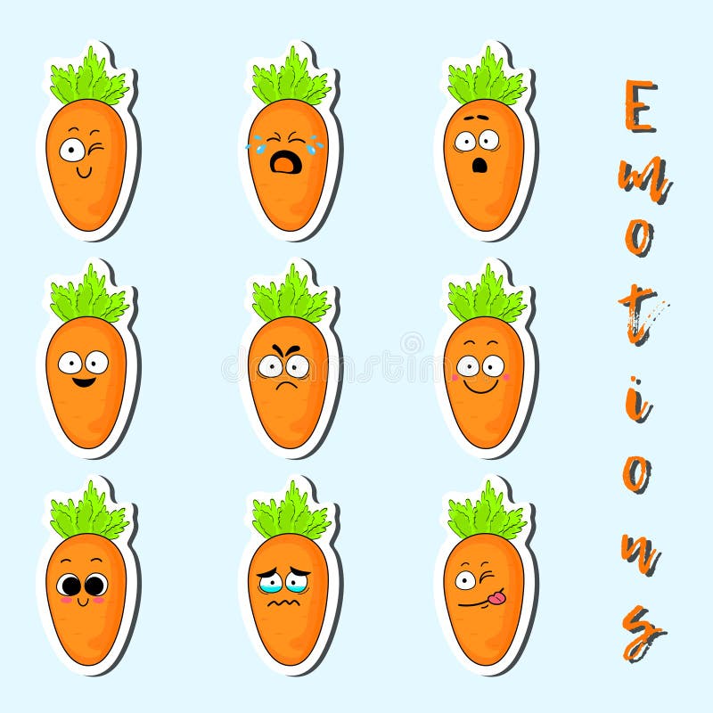 Cartoon Carrot Cute Character Face Sticker Stock Vector Illustration