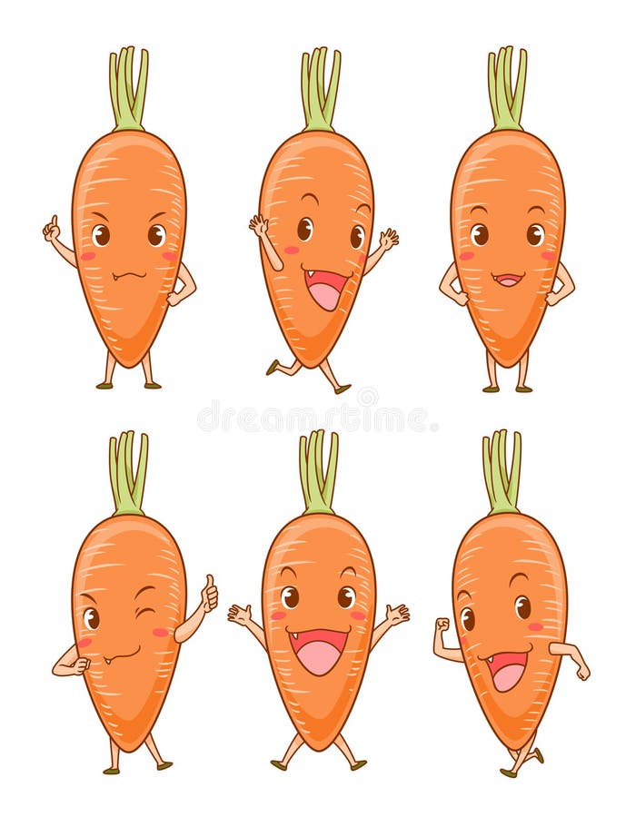 Cartoon Carrots in Different Poses. Stock Vector - Illustration of ...