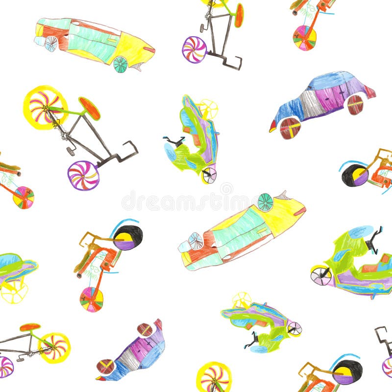 Cartoon Cars and Bikes Seamless Pattern. Stock Vector - Illustration of ...