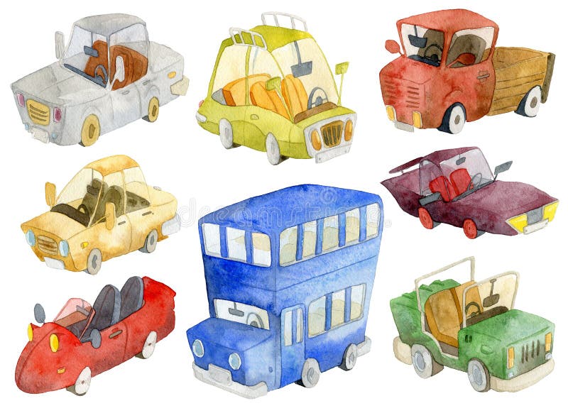 Cartoon Cars Collection. Comic Transportation Set. Isolated Objects on ...