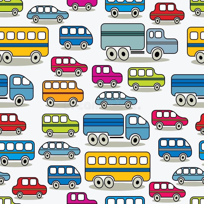 Cartoon Cars Seamless Pattern. Stock Vector - Illustration of transport ...