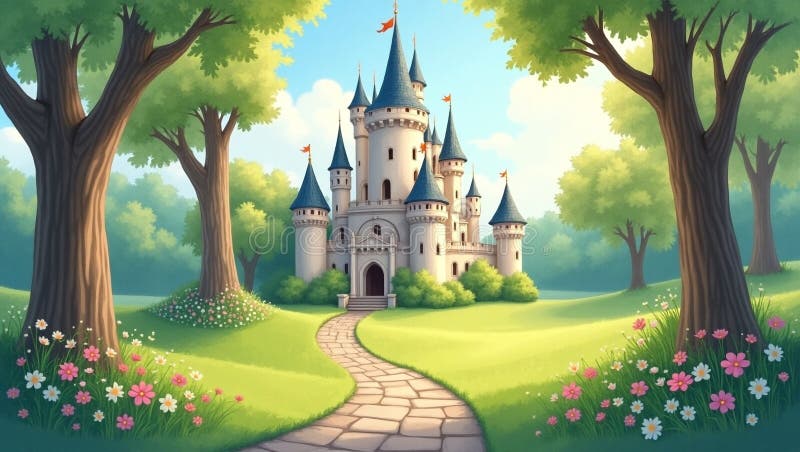 Cartoon Castle with a Magical Barrier Stock Illustration - Illustration ...