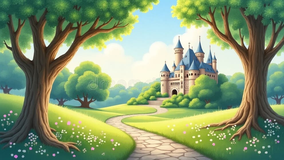 Cartoon Castle with a Magical Barrier Stock Illustration - Illustration ...