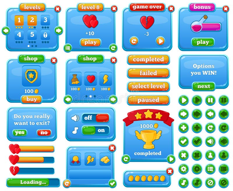 Cartoon Casual Web Mobile Game Menu Interface. Game Gui Interface ...