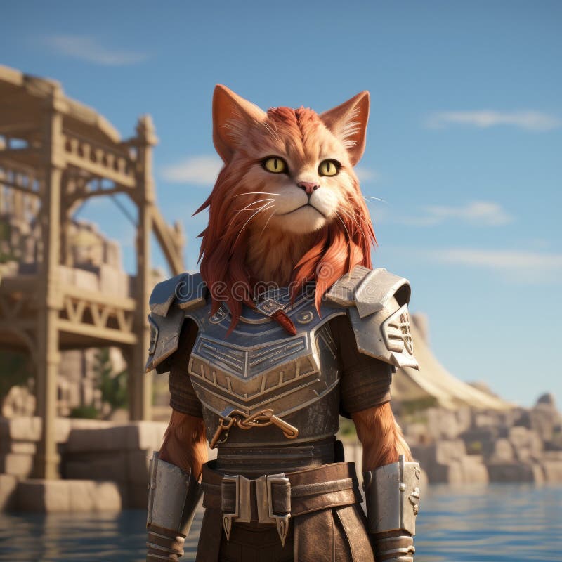 A Cartoon of a Cat in Armor Stock Illustration - Illustration of animal ...