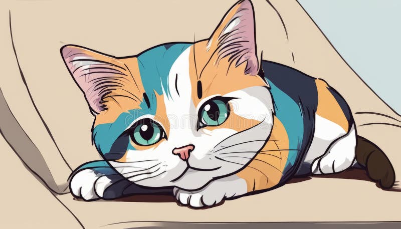 A Cartoon Cat with a Blue Stripe on Its Face Stock Illustration ...