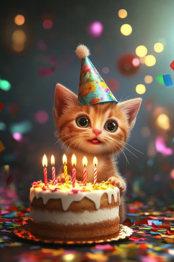 Cartoon Cat with Cake. Selective Focus Stock Photo - Image of design ...