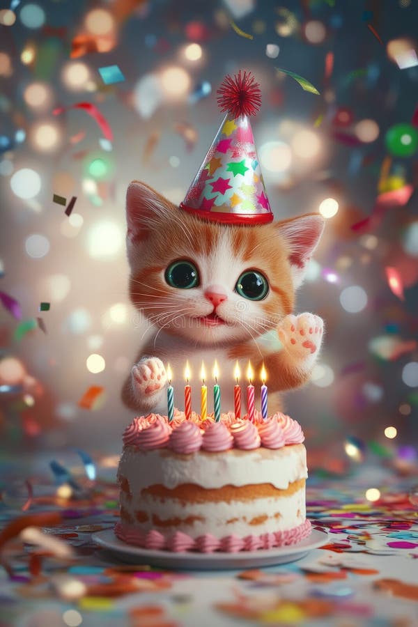 Cartoon Cat with Cake. Selective Focus Stock Image - Image of frosting ...