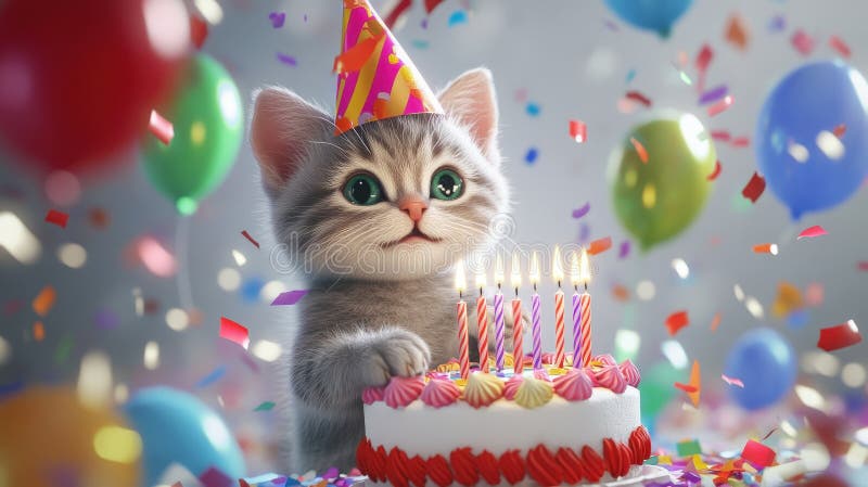 Cartoon Cat with Cake. Selective Focus Stock Image - Image of holiday ...