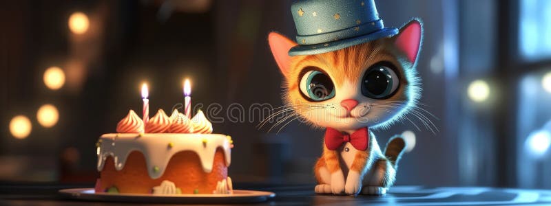 Cartoon Cat with Cake. Selective Focus Stock Image - Image of ...