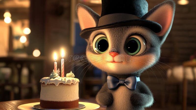 Cartoon Cat with Cake. Selective Focus Stock Photo - Image of cartoon ...